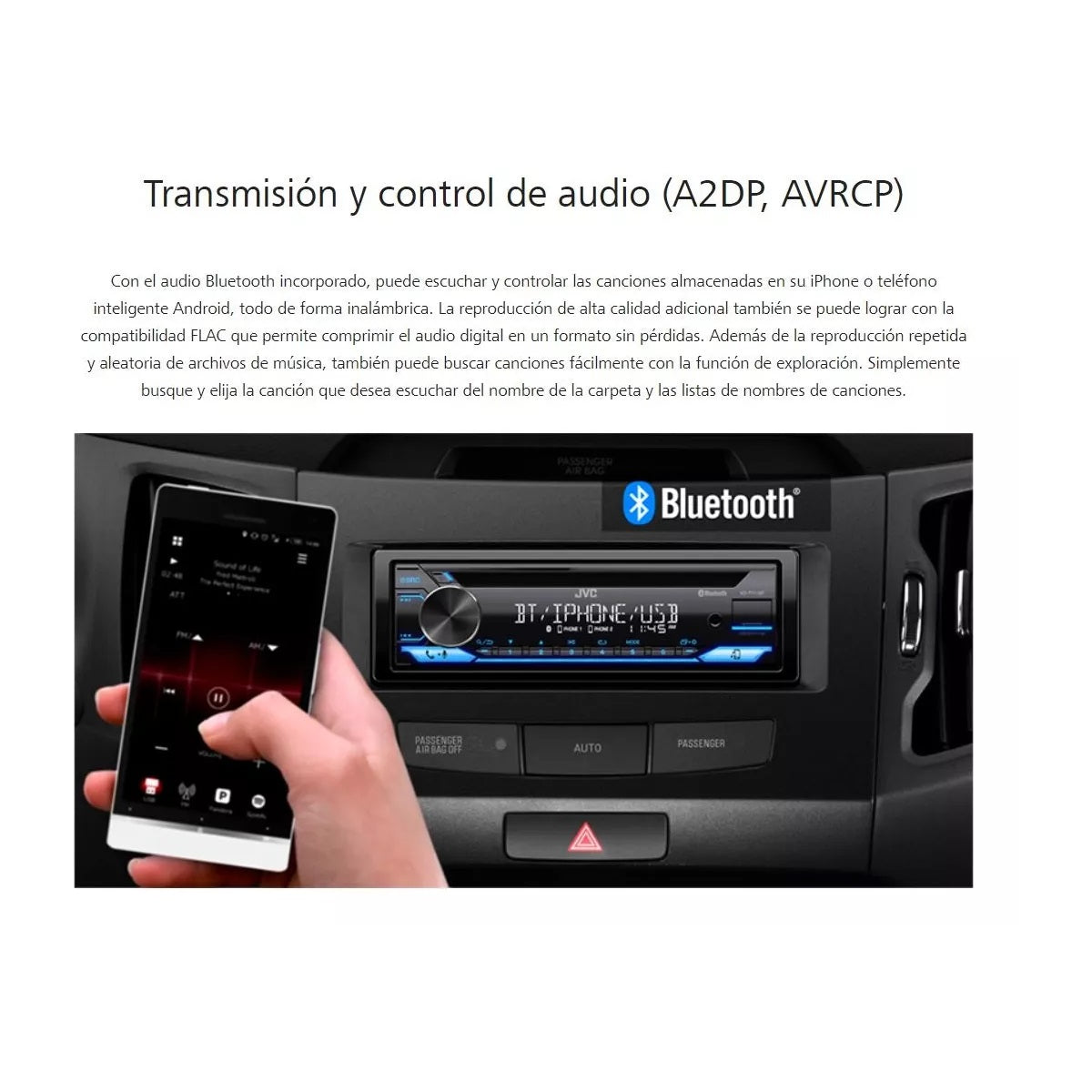 KD-T822BT Autoestéreo JVC, CD, USB, Bluetooth, AUX, USB de carga – New Zone Península